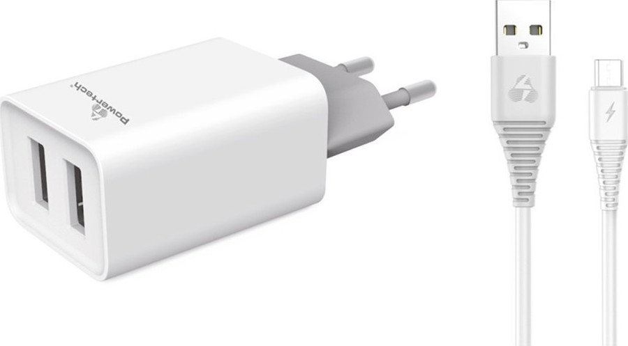 Powertech micro USB Cable & 2x USB Wall Adapter Λευκό (PT-775) • Find.gr