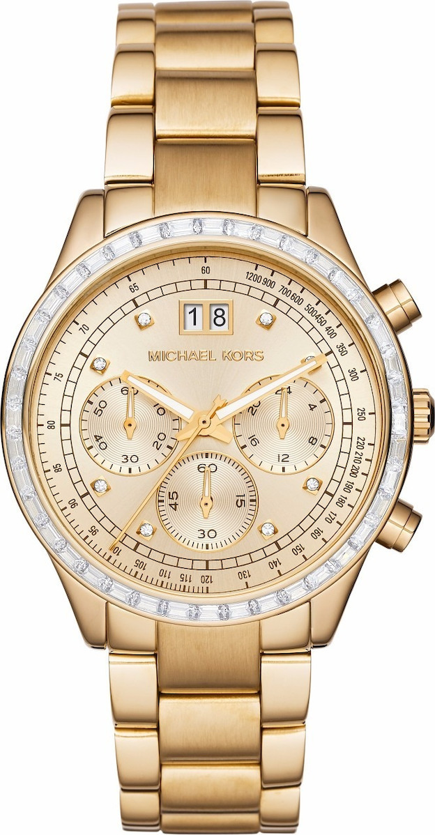 Michael Kors Brinkley Crystals Gold Stainless Steel Chronograph Mk6187 ...